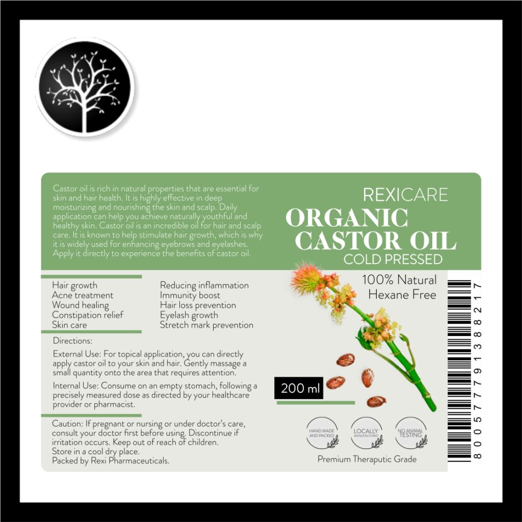 Organic Castor Oil - Cold pressed & Hexane Free - RSA Made